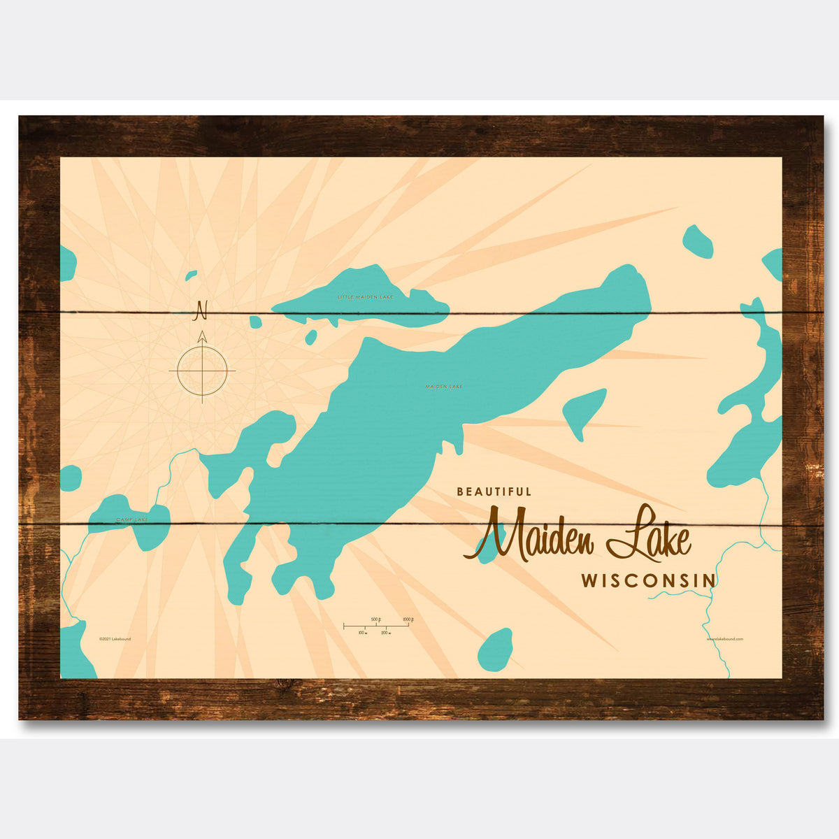 Maiden Lake Wisconsin, Rustic Wood Sign Map Art – Lakebound®