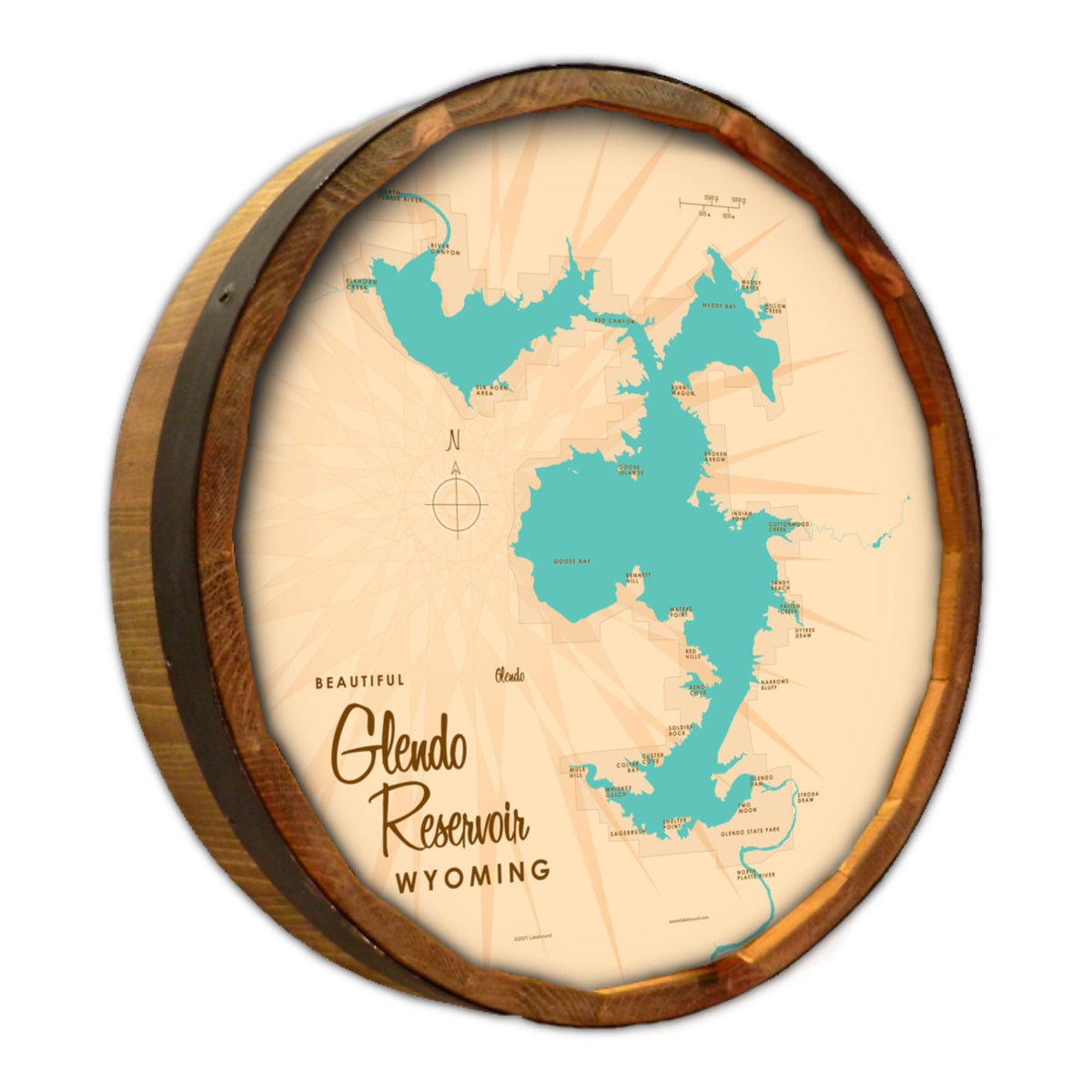 Glendo Reservoir Wyoming, Barrel End Map Art – Lakebound®