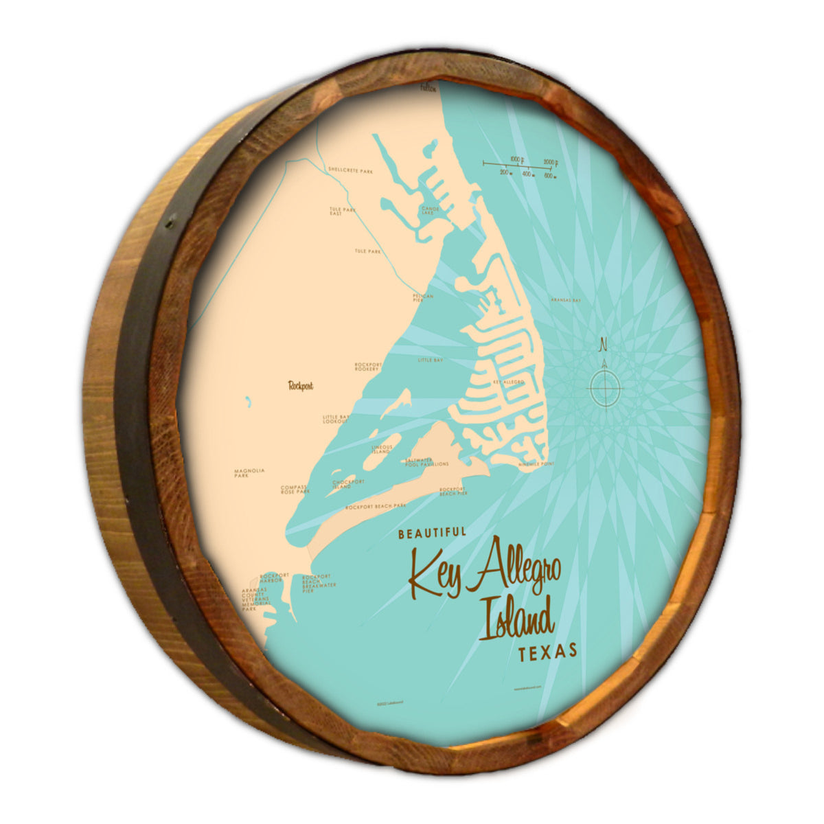 Key Allegro Island Texas, Barrel End Map Art – Lakebound®