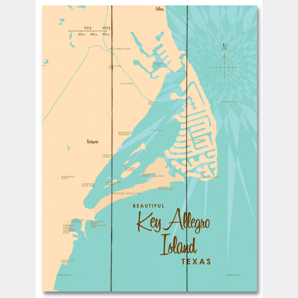 Key Allegro Island Texas, Wood Sign Map Art – Lakebound®