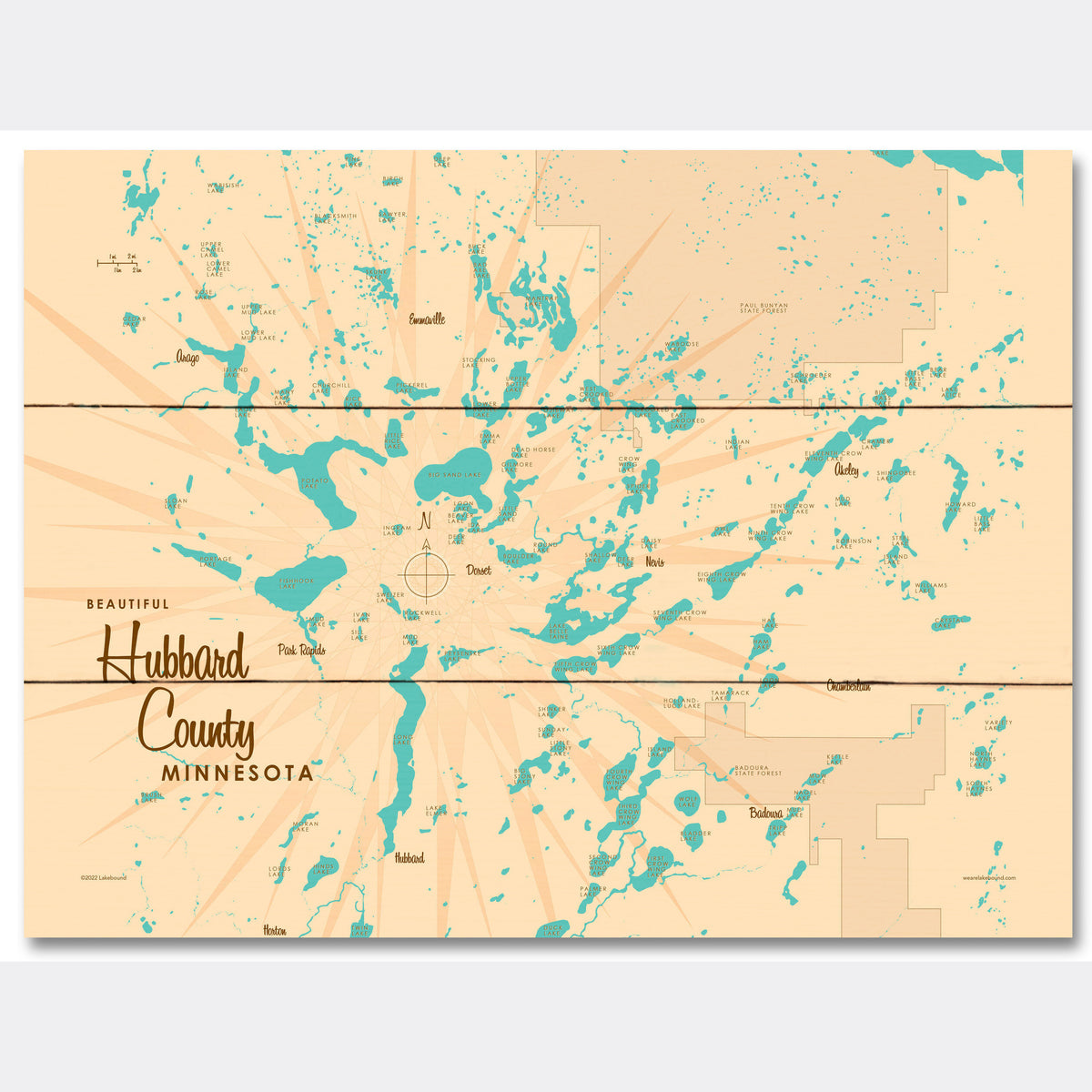 Hubbard County Minnesota, Wood Sign Map Art – Lakebound®