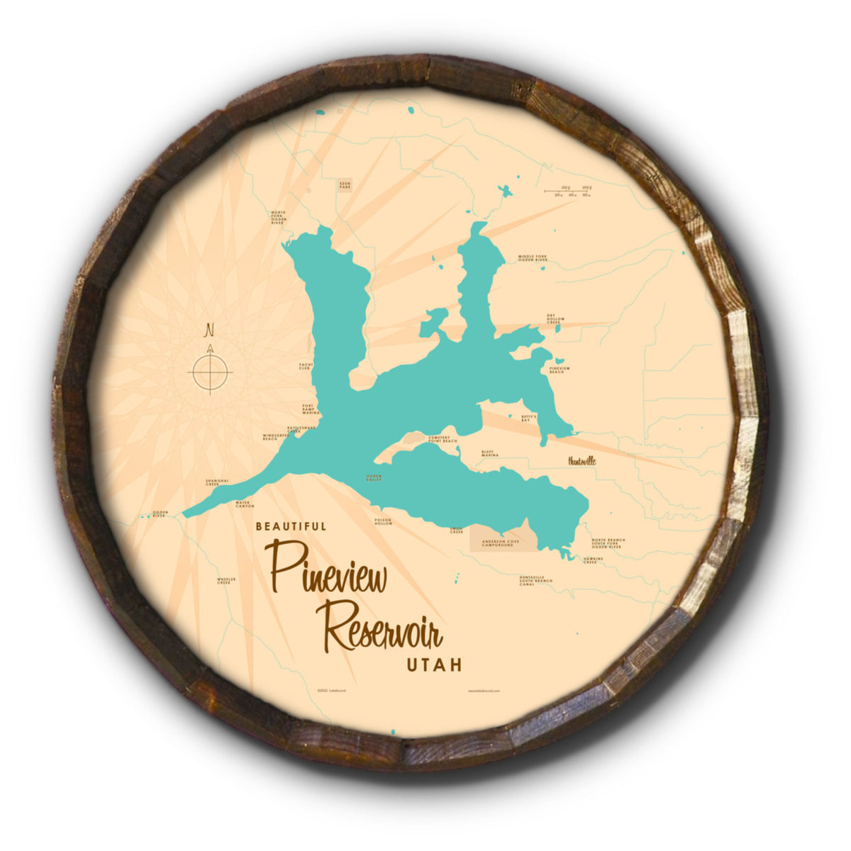 Pineview Reservoir Utah, Barrel End Map Art – Lakebound®
