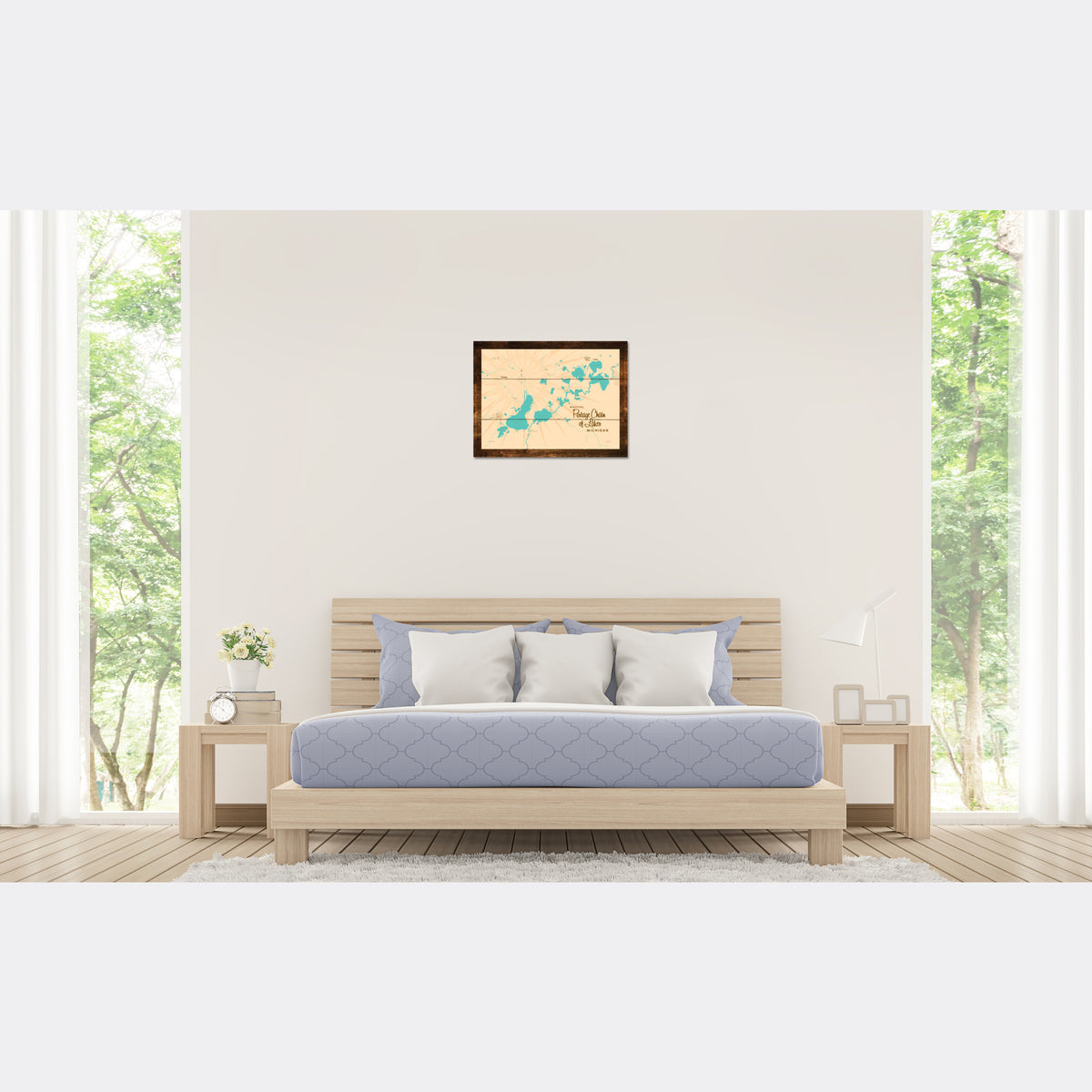 Portage Chain of Lakes Michigan, Lake Map Rustic Wood Sign – Lakebound®