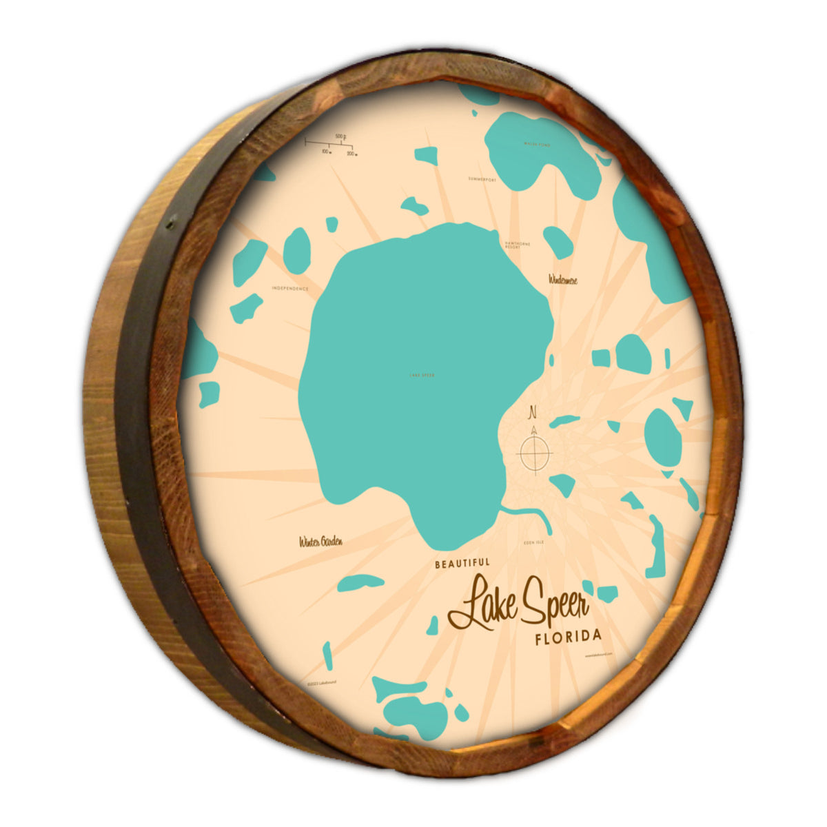 Lake Speer Florida, Barrel End Map Art – Lakebound®
