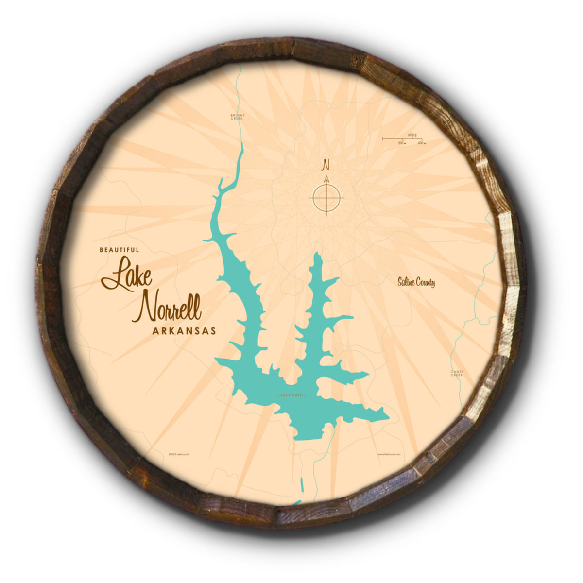 Lake Norrell Arkansas, Barrel End Map Art – Lakebound®