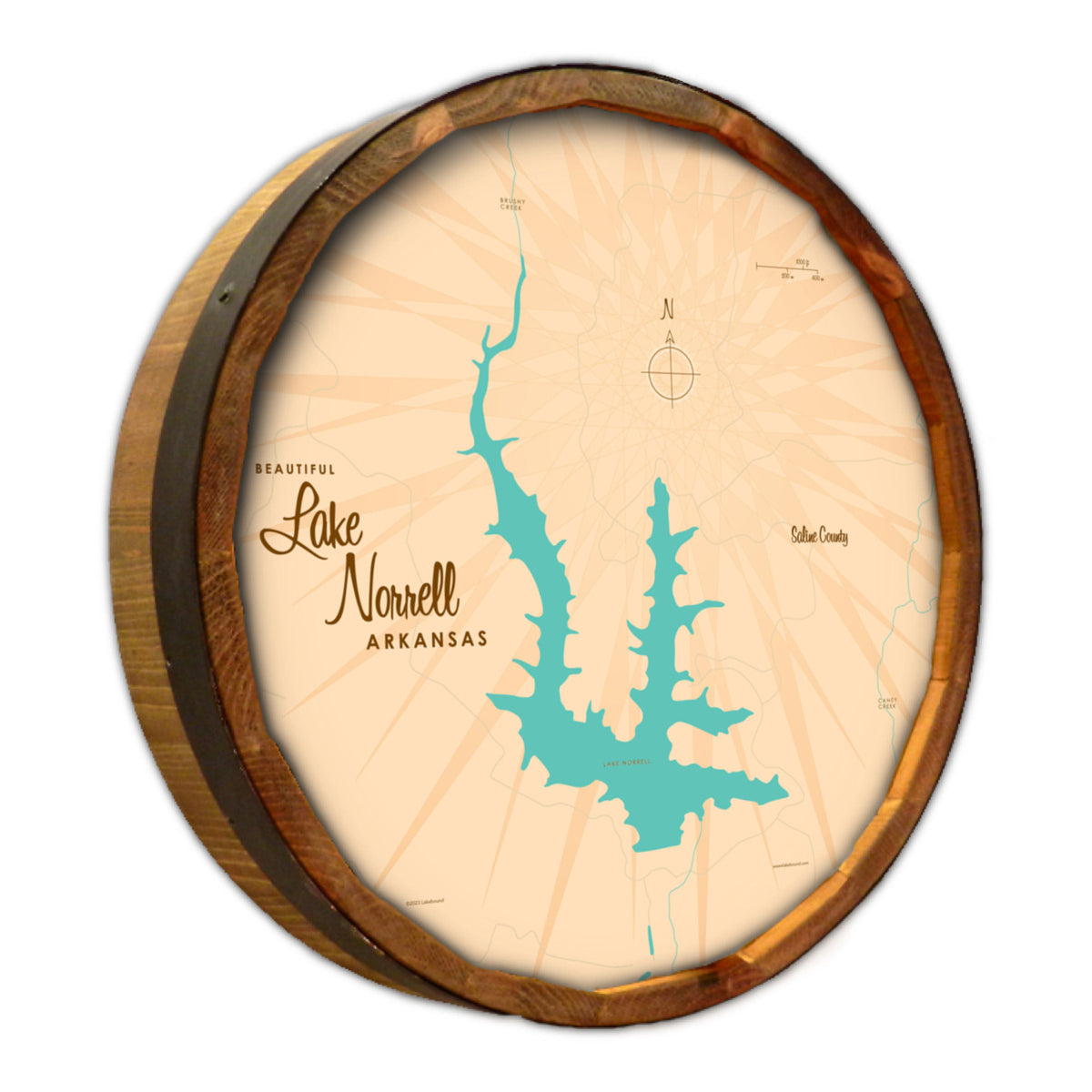 Lake Norrell Arkansas, Barrel End Map Art – Lakebound®