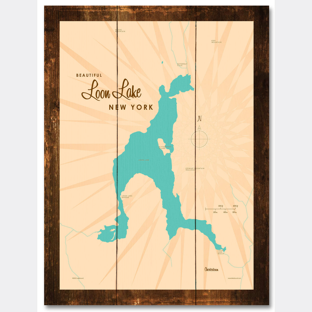 Loon Lake Chester New York, Lake Map Rustic Wood Sign – Lakebound®