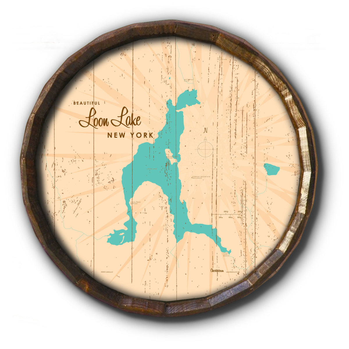 Loon Lake Chester New York, Rustic Barrel End Map Art – Lakebound®