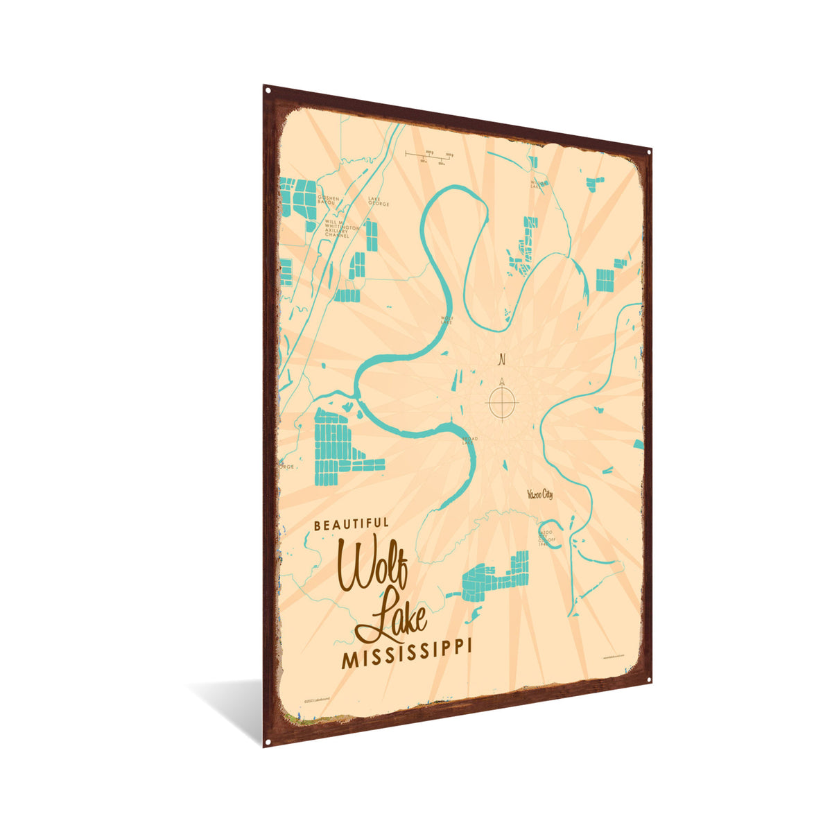 Wolf Lake Mississippi, Rustic Metal Sign Map Art – Lakebound®