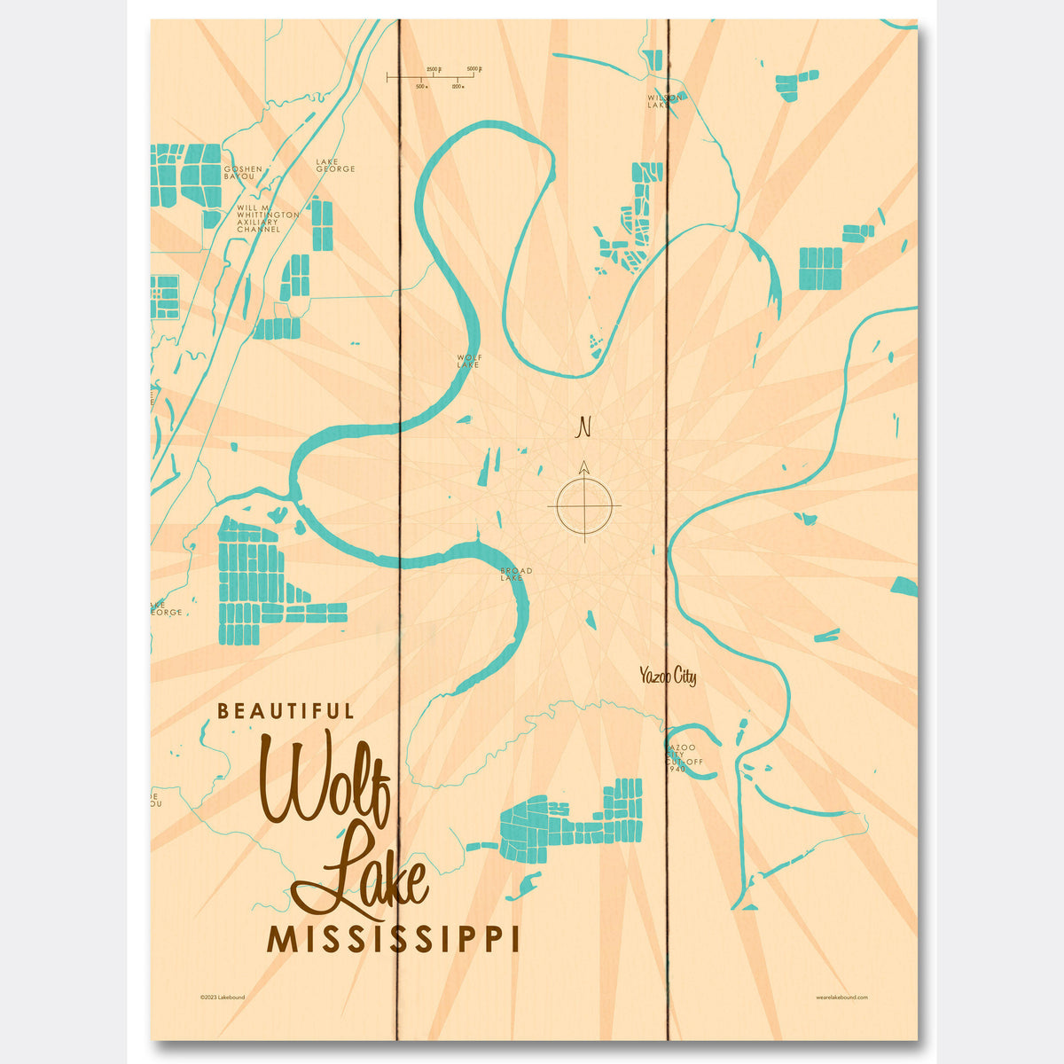 Wolf Lake Mississippi, Wood Sign Map Art – Lakebound®