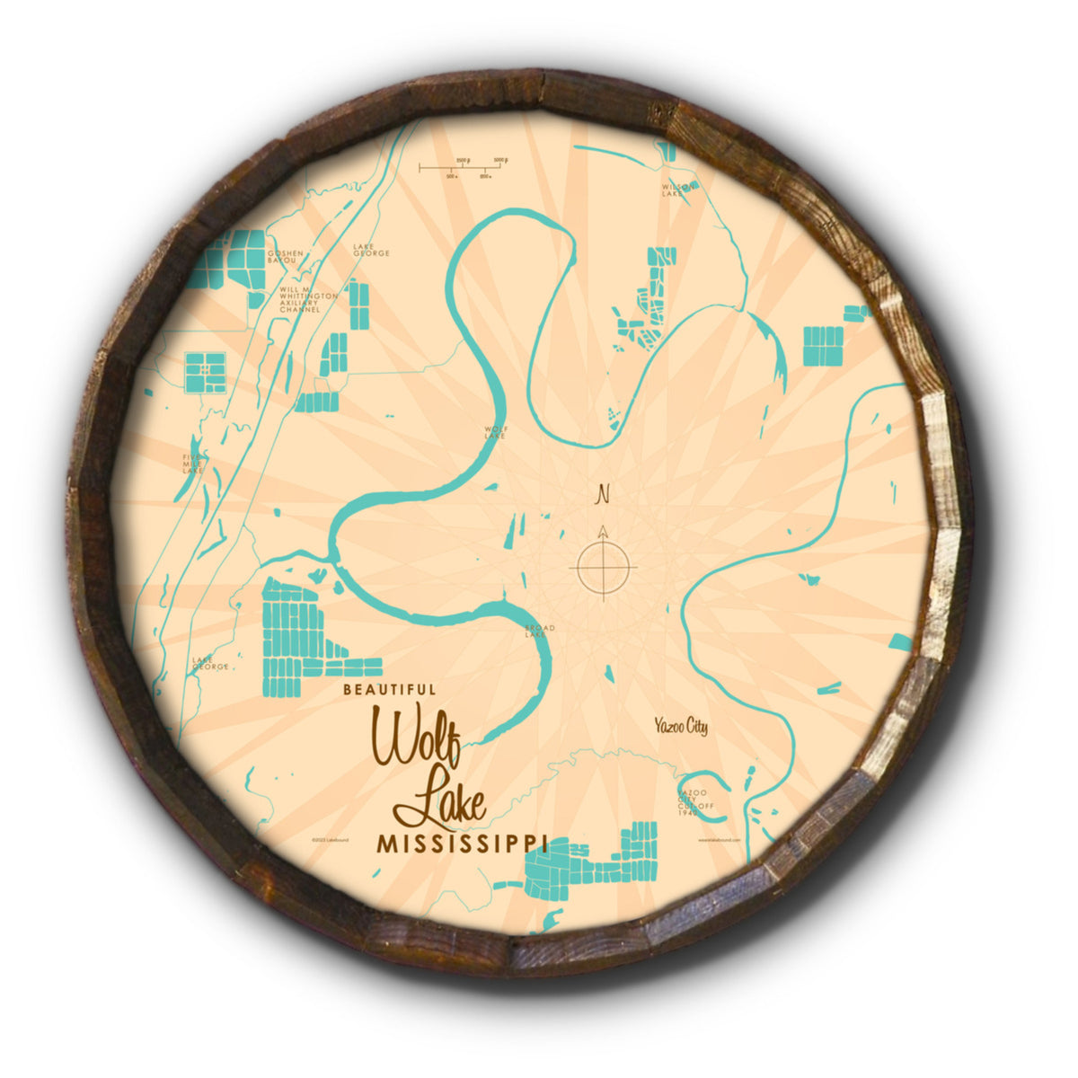 Wolf Lake Mississippi, Barrel End Map Art – Lakebound®
