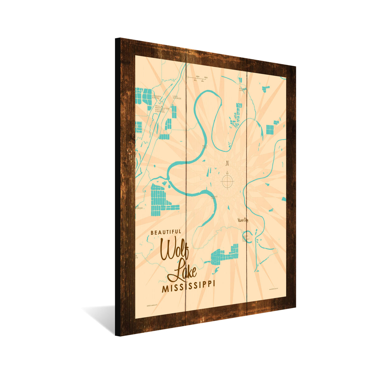 Wolf Lake Mississippi, Rustic Wood Sign Map Art – Lakebound®
