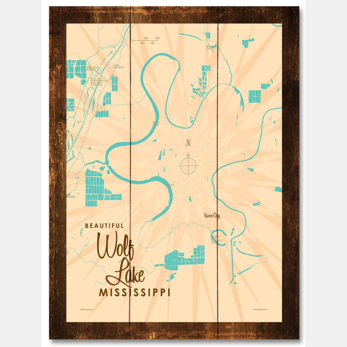 Wolf Lake Mississippi, Rustic Wood Sign Map Art – Lakebound®