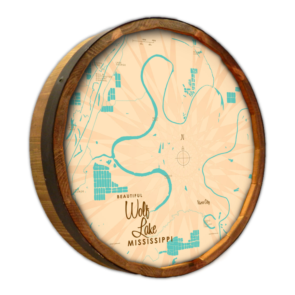 Wolf Lake Mississippi, Barrel End Map Art – Lakebound®