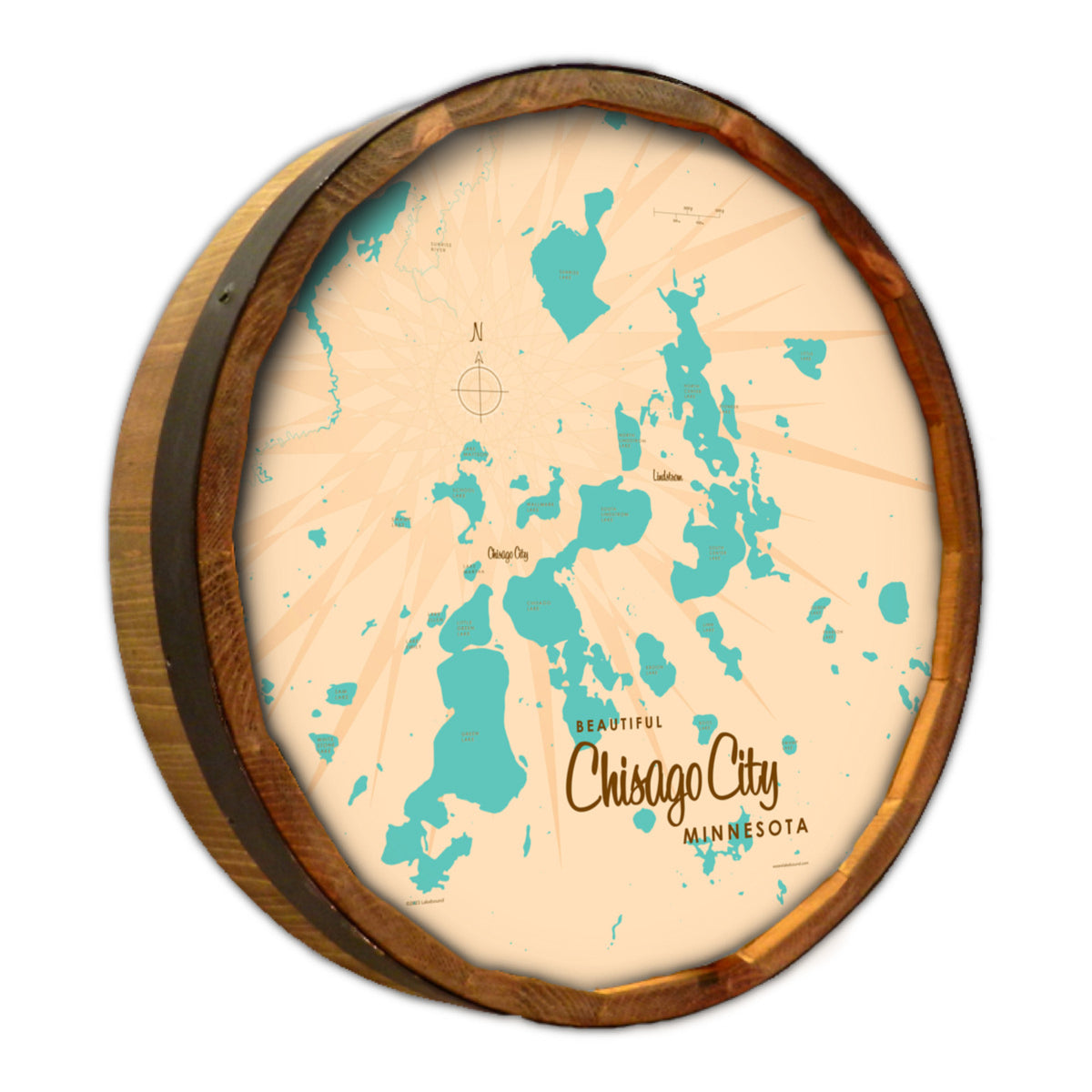 Chisago Lake Minnesota, Barrel End Map Art – Lakebound®